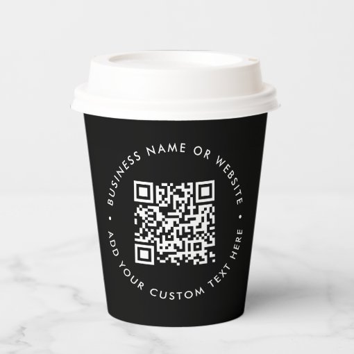 QR Code Black Modern Minimal Business Promotional Paper Cups | Zazzle