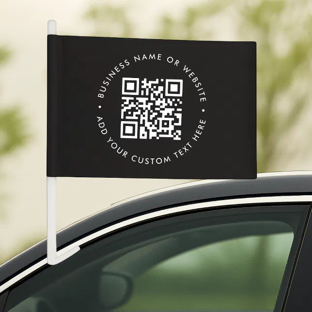 QR Code | Black Modern Minimal Stylish Business Car Flag | Zazzle