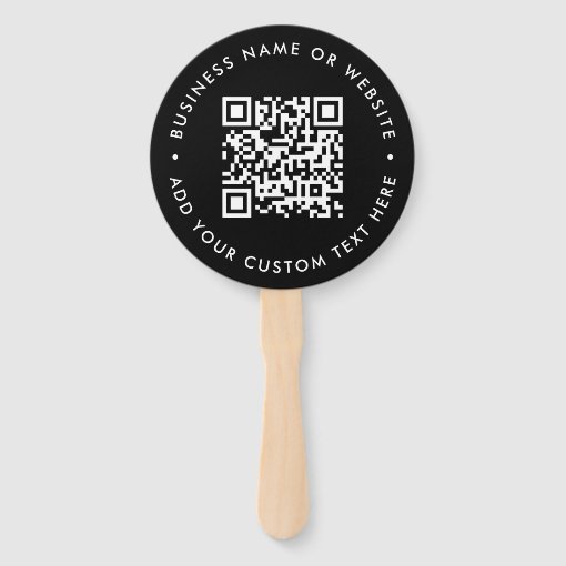QR Code | Black Modern Minimalist Stylish Round Hand Fan | Zazzle