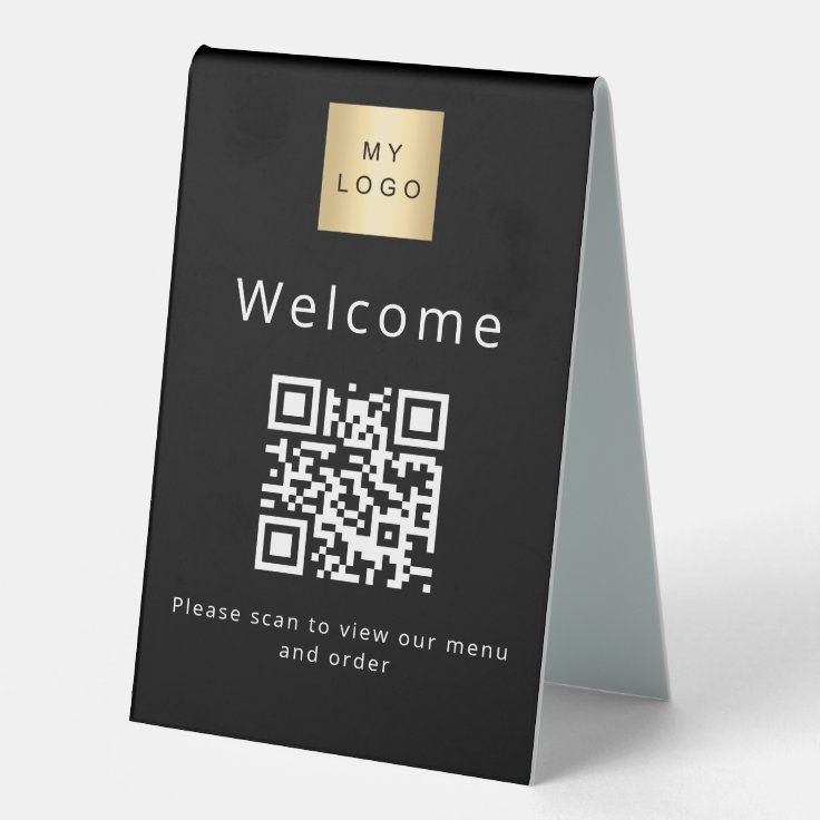 QR code black restaurant cafe bar scan menu Table Tent Sign | Zazzle