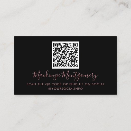 QR Code Black Rose Gold Sparkle Glitter Drips Business Card | Zazzle