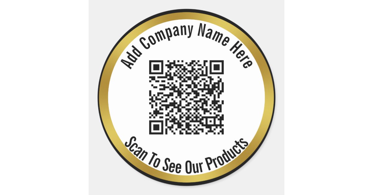 QR Code Black, White, and Gold Business Template Classic Round Sticker ...