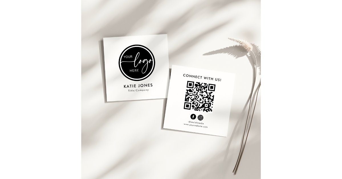 QR Code Black White Custom Logo Connect with Us Square Business Card ...