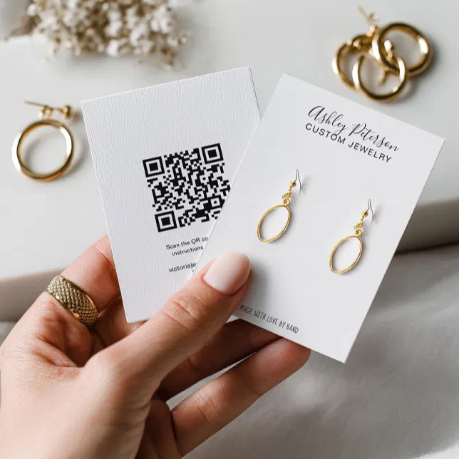 Qr code black white jewelry earring display business card | Zazzle