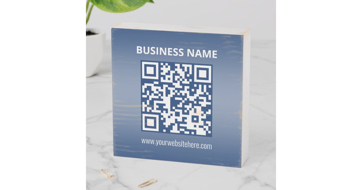 QR Code | Blue (or any color) Gradient Wooden Box Sign | Zazzle