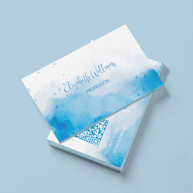 QR Code Blue Watercolor Background Business Card | Zazzle