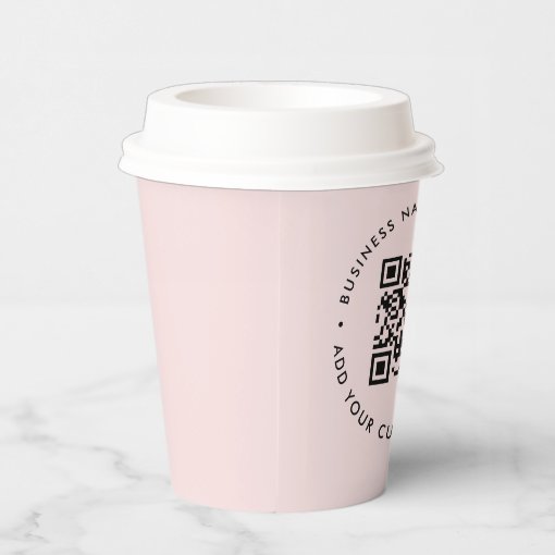 QR Code | Blush Pink Promotional Business Paper Cups | Zazzle