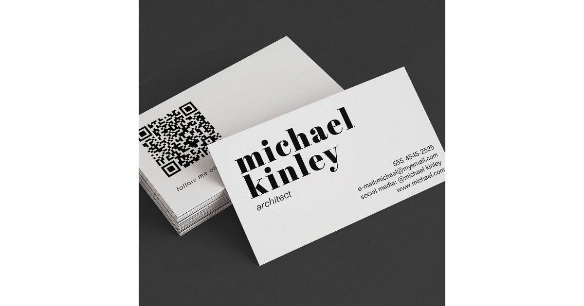 QR code bold modern minimalist professional white Business Card | Zazzle