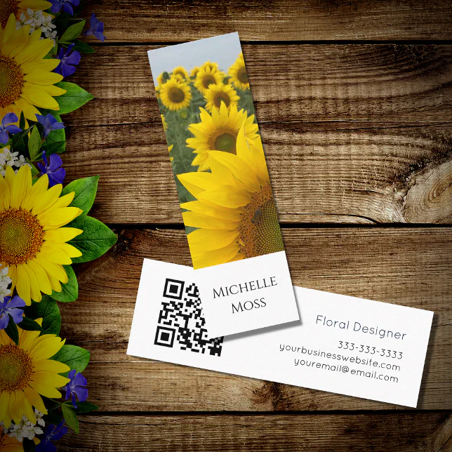 QR code Botanical Sunflowers Photo Floral Designer Mini Business Card ...