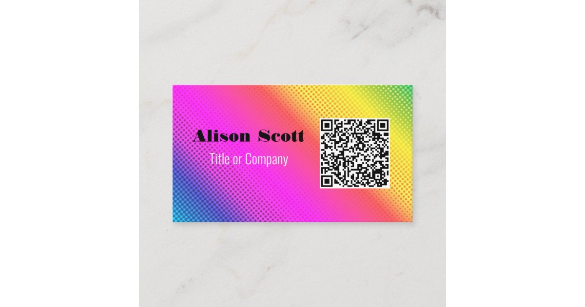 QR Code Bright Neon Modern Social Media Business Card | Zazzle