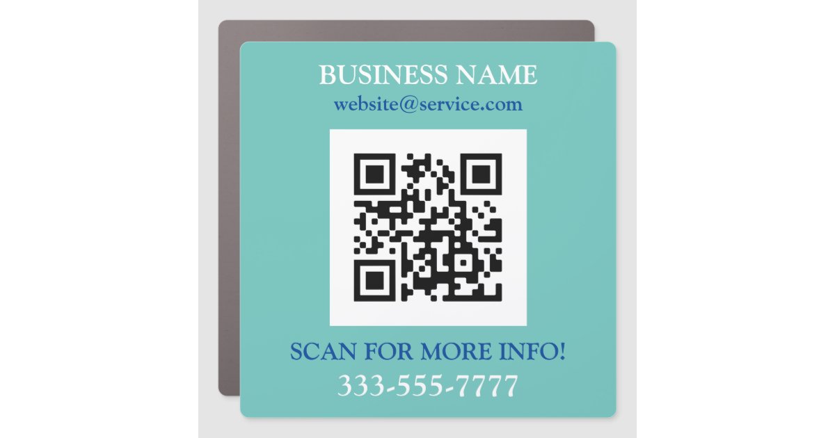 QR Code, Bus. Name Promo, Lt Teal Blue White Car Magnet | Zazzle