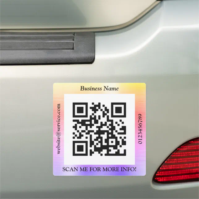 QR Code Bus. Name Website Promo, Rainbow Car Magnet | Zazzle