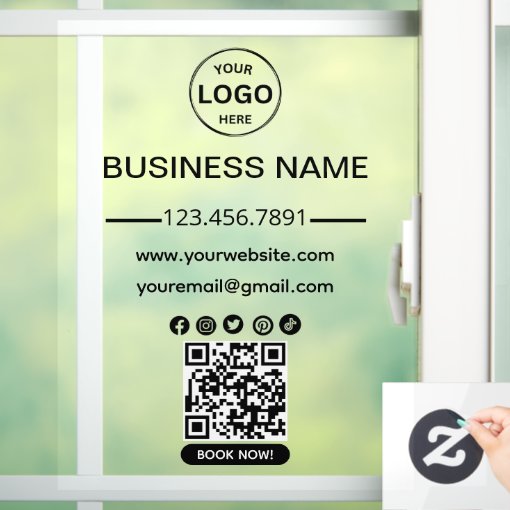 Qr Code Business Black Logo Social Media Window Cling | Zazzle