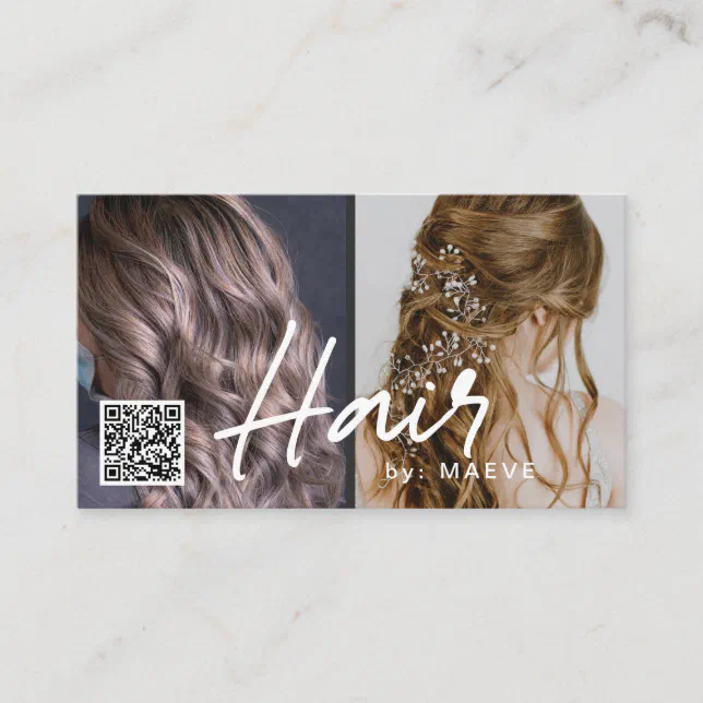 QR code business card for hair stylish with photos | Zazzle