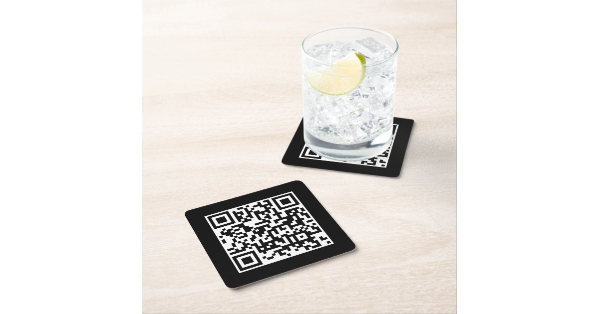 QR Code Business Corporate Minimalist Black Square Paper Coaster | Zazzle