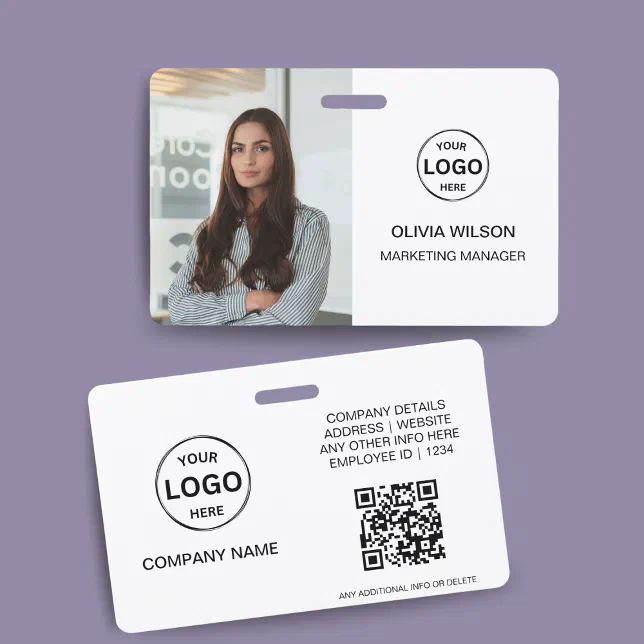 Qr Code Business ID Card Modern Photo Employee Bad Badge | Zazzle