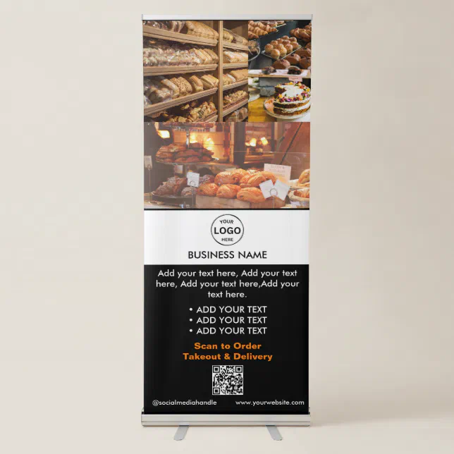 Qr code Business Logo Bakery Restaurant Cafe Photo Retractable Banner ...