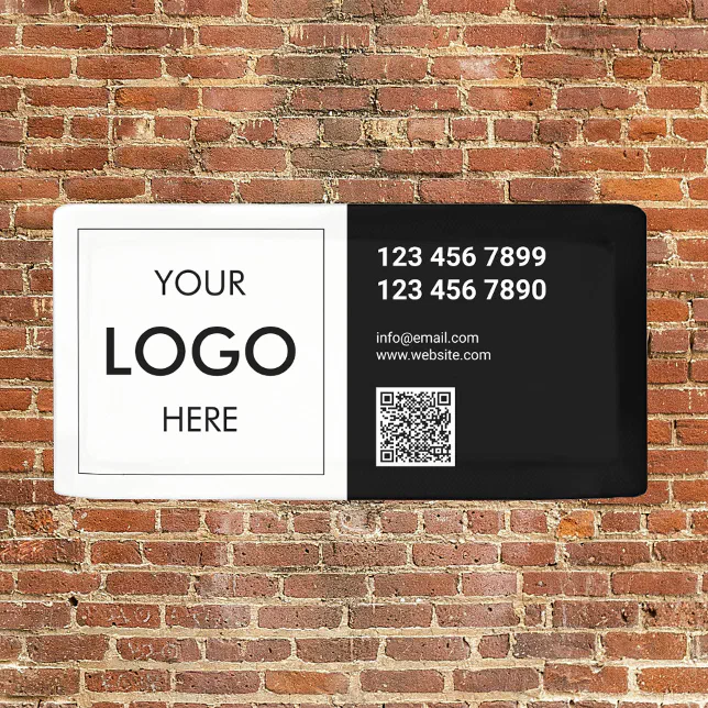 QR Code Business Logo Black And White Banner | Zazzle
