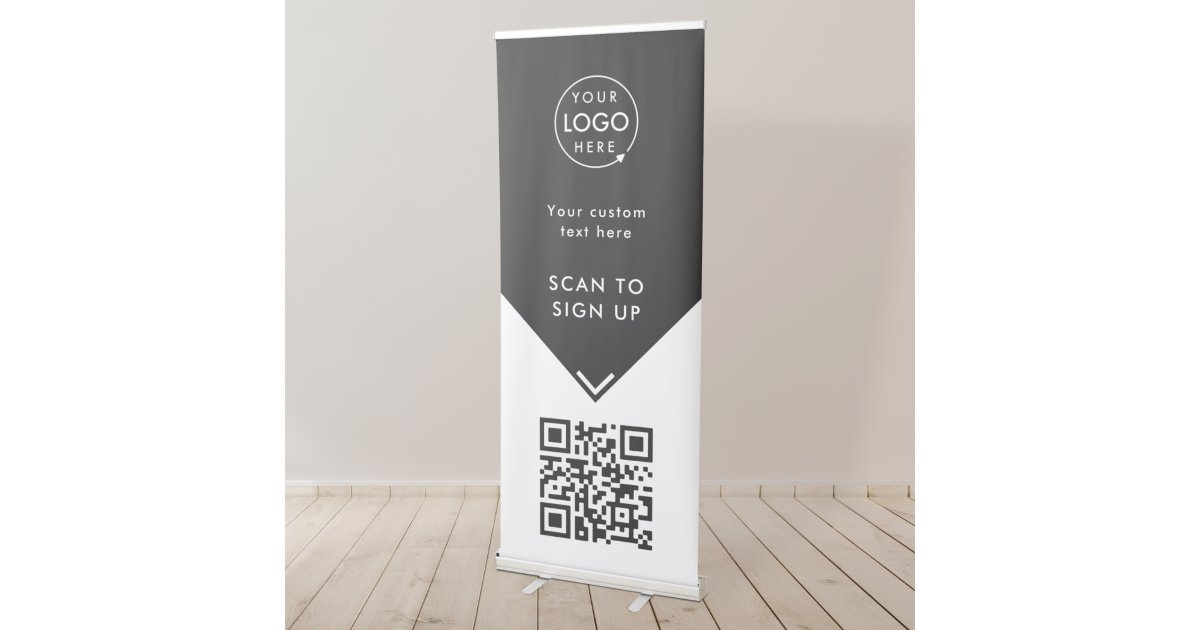 QR Code | Business Logo Black and White Retractable Banner | Zazzle