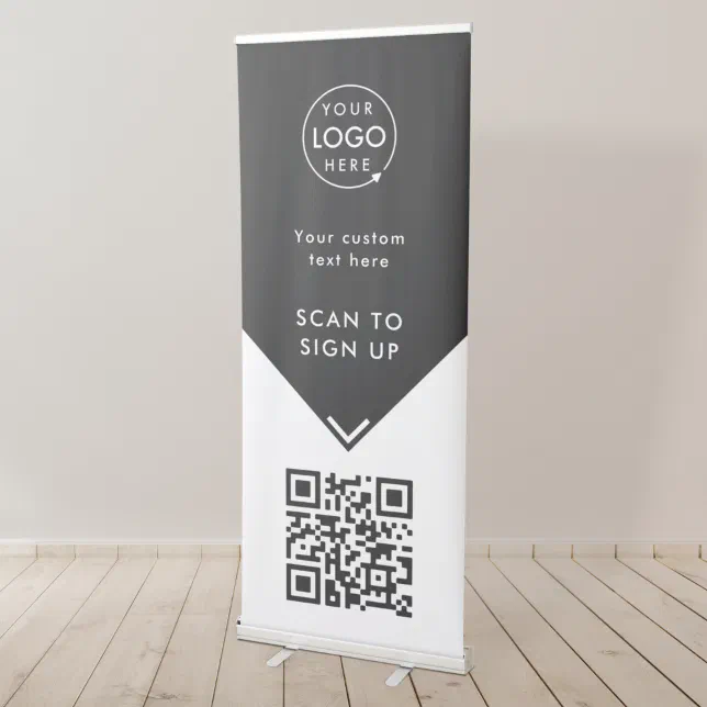 QR Code | Business Logo Black and White Retractable Banner | Zazzle