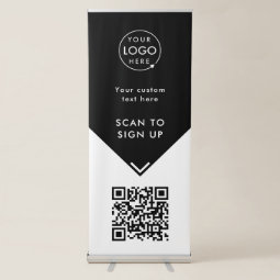 QR Code | Business Logo Black and White Retractable Banner | Zazzle