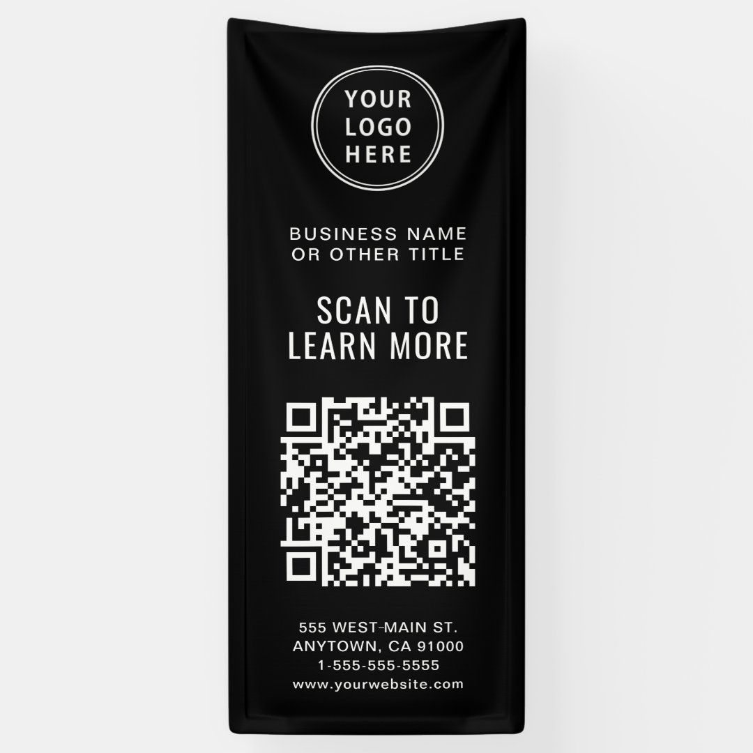 QR Code Business Logo Black Banner | Zazzle