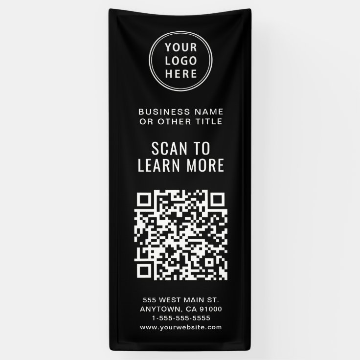 QR Code Business Logo Black Banner | Zazzle
