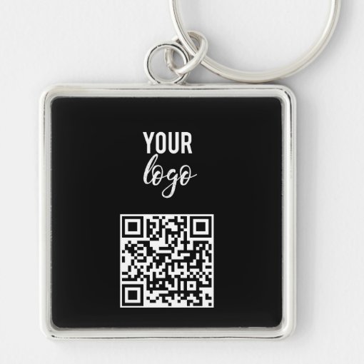 QR Code Business Logo Black Minimalist Black Keychain | Zazzle