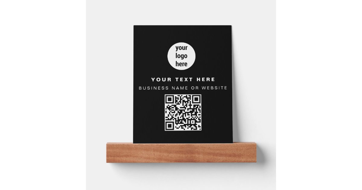 QR Code Business Logo Black Minimalist Business Picture Ledge | Zazzle