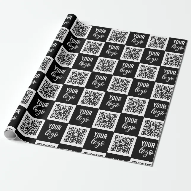 QR Code Business Logo Black Minimalist Business Wrapping Paper | Zazzle