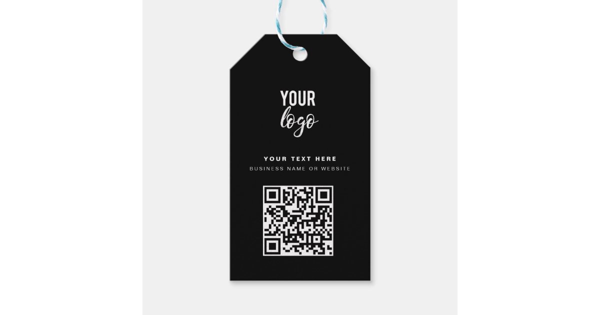 QR Code Business Logo Black Minimalist Corporate Gift Tags | Zazzle