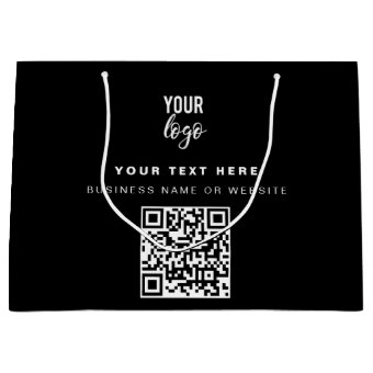 QR Code Business Logo Black Minimalist Corporate Large Gift Bag | Zazzle