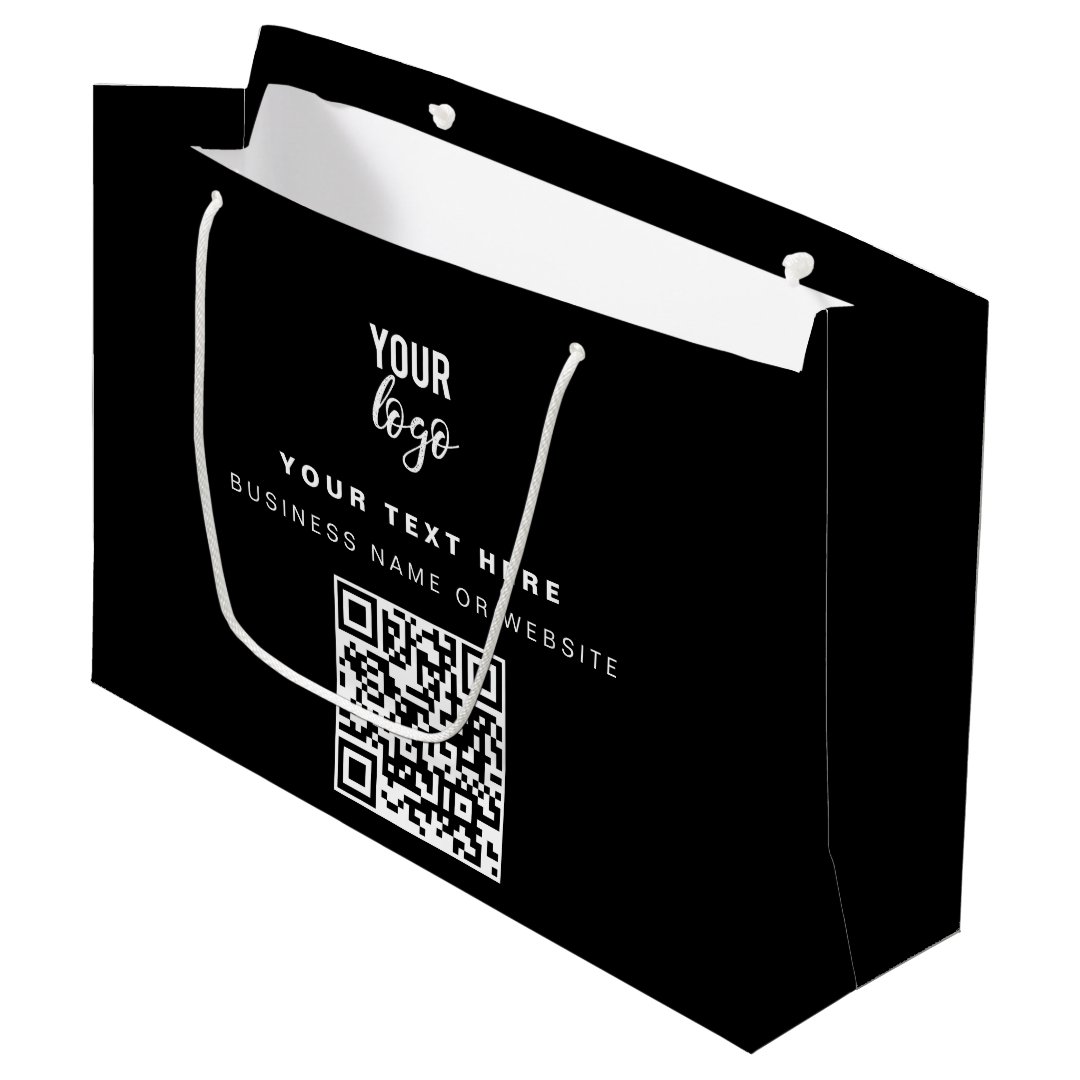 QR Code Business Logo Black Minimalist Corporate Large Gift Bag | Zazzle