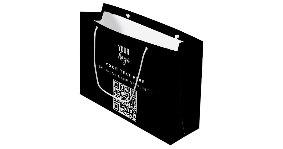QR Code Business Logo Black Minimalist Corporate Large Gift Bag | Zazzle