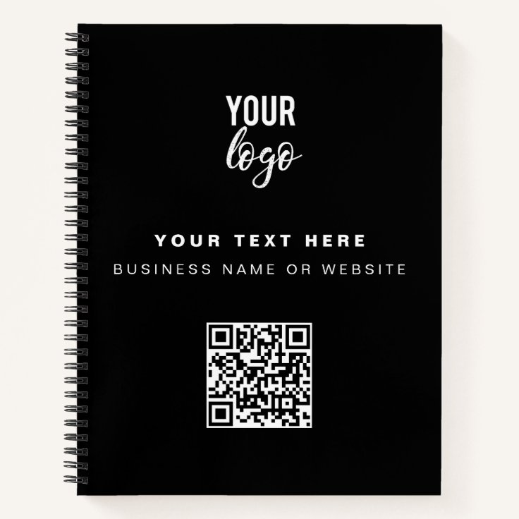 QR Code Business Logo Black Minimalist Corporate Notebook | Zazzle