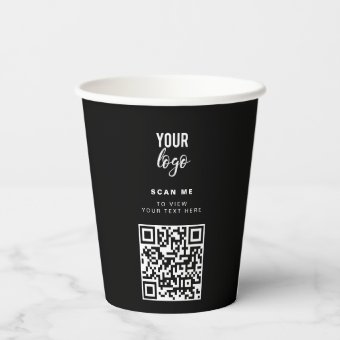 QR Code Business Logo Black Minimalist Corporate Paper Cups | Zazzle