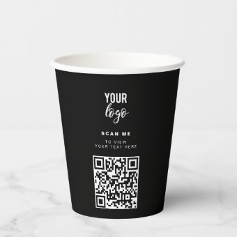 QR Code Business Logo Black Minimalist Corporate Paper Cups | Zazzle