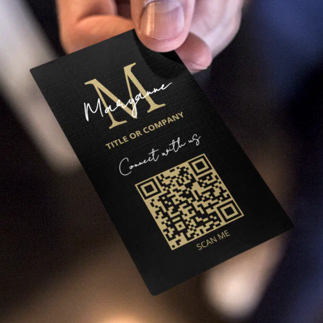 QR Code Business Logo Black Modern Card | Zazzle