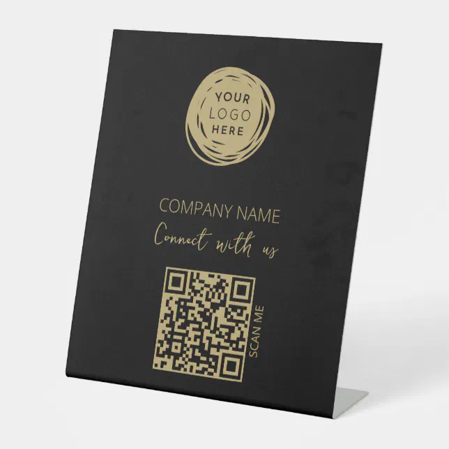 QR Code Business Logo Black Modern Pedestal Sign | Zazzle