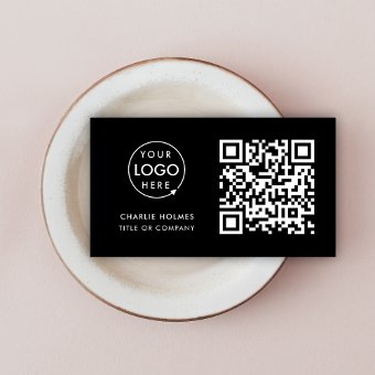 QR Code Business Logo | Black Modern Professional Business Card | Zazzle