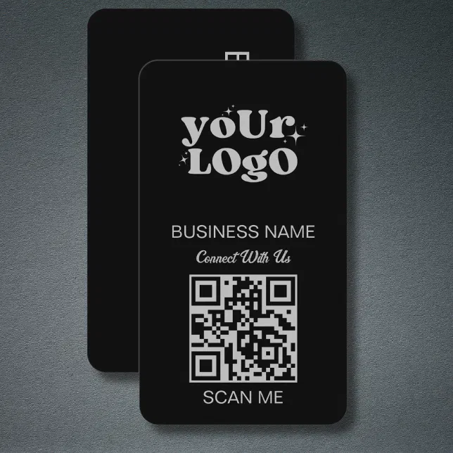 QR Code Business Logo | Black Silver Modern Card | Zazzle