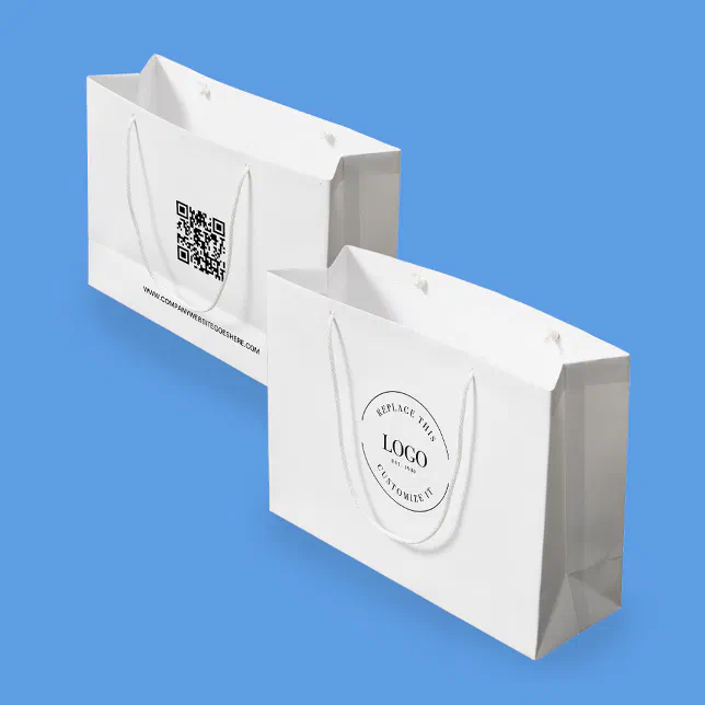 QR code Business logo Company website Custom Large Gift Bag | Zazzle