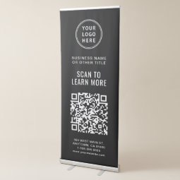 QR Code Business Logo Custom Black Retractable Banner | Zazzle