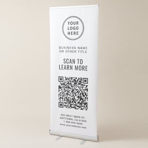QR Code Business Logo Custom Retractable Banner | Zazzle