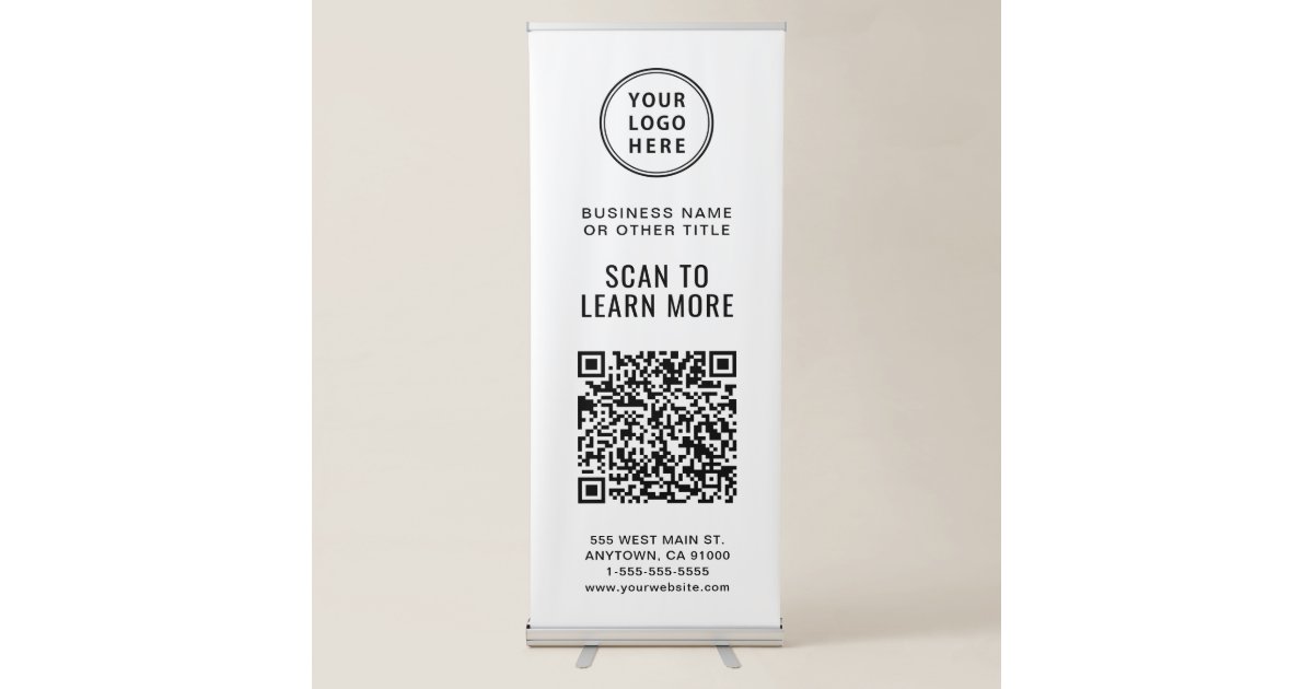 QR Code Business Logo Custom Retractable Banner | Zazzle