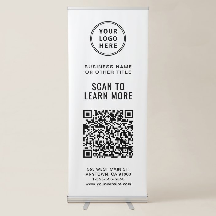 QR Code Business Logo Custom Retractable Banner | Zazzle