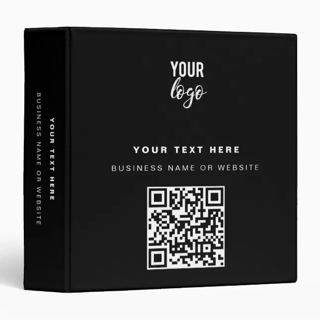 QR Code Business Logo Modern Minimalist Black 3 Ring Binder | Zazzle