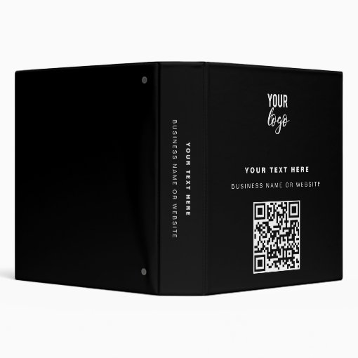 QR Code Business Logo Modern Minimalist Black 3 Ring Binder | Zazzle
