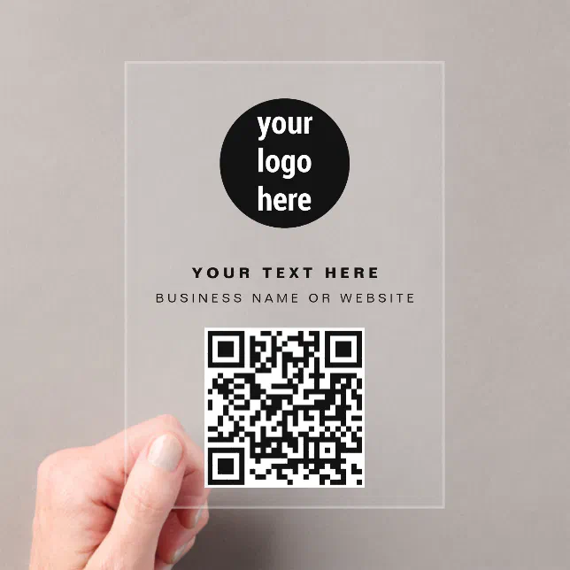 QR Code Business Logo Modern Minimalist Black Acrylic Invitations | Zazzle