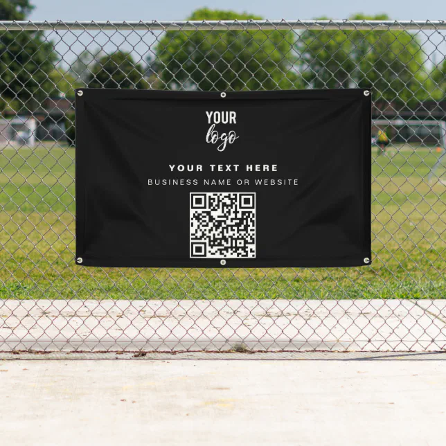 QR Code Business Logo Modern Minimalist Black Banner | Zazzle
